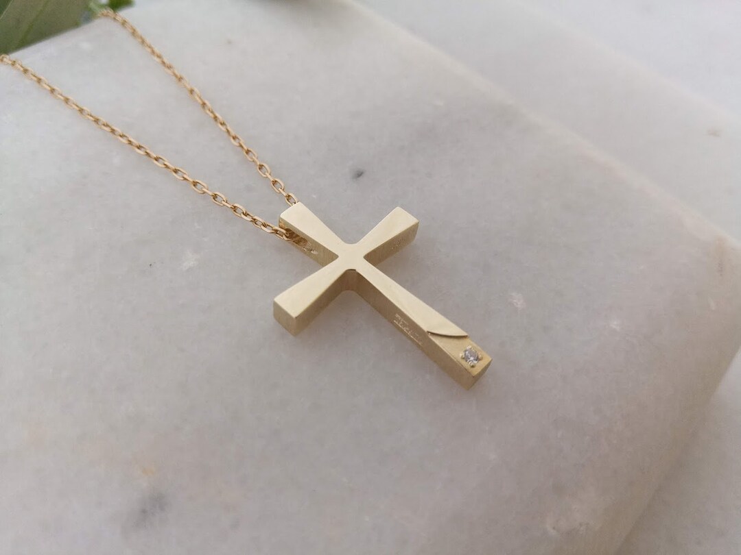 14K Gold Cross for Girls.cross for Baptism.swarovski Stone,gold Cross ...