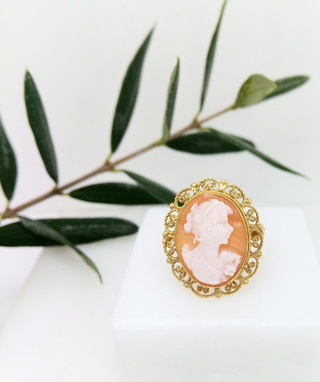 18k Solid Gold Impressive Cameo Ring-real Cameo Ring-cameo Carved by ...