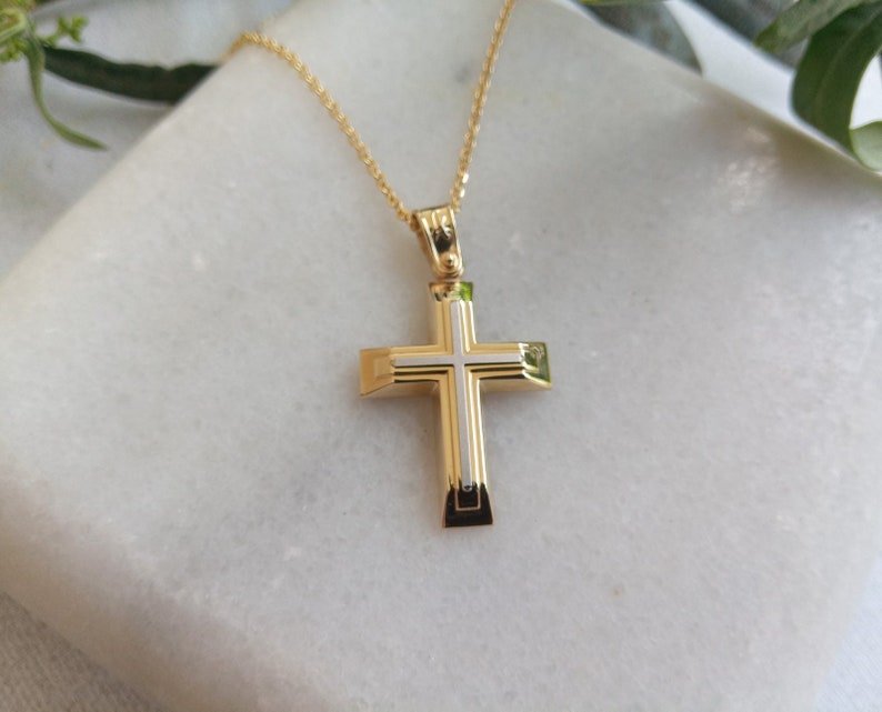 Two Colours K14 Gold Cross.baptism Yellow and White Gold Cross.cross ...