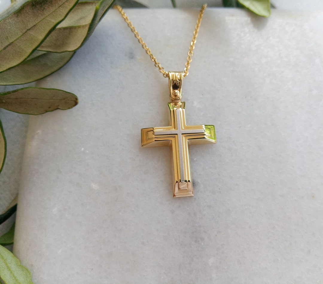 Two Colours K14 Gold Cross.baptism Yellow and White Gold Cross.cross ...