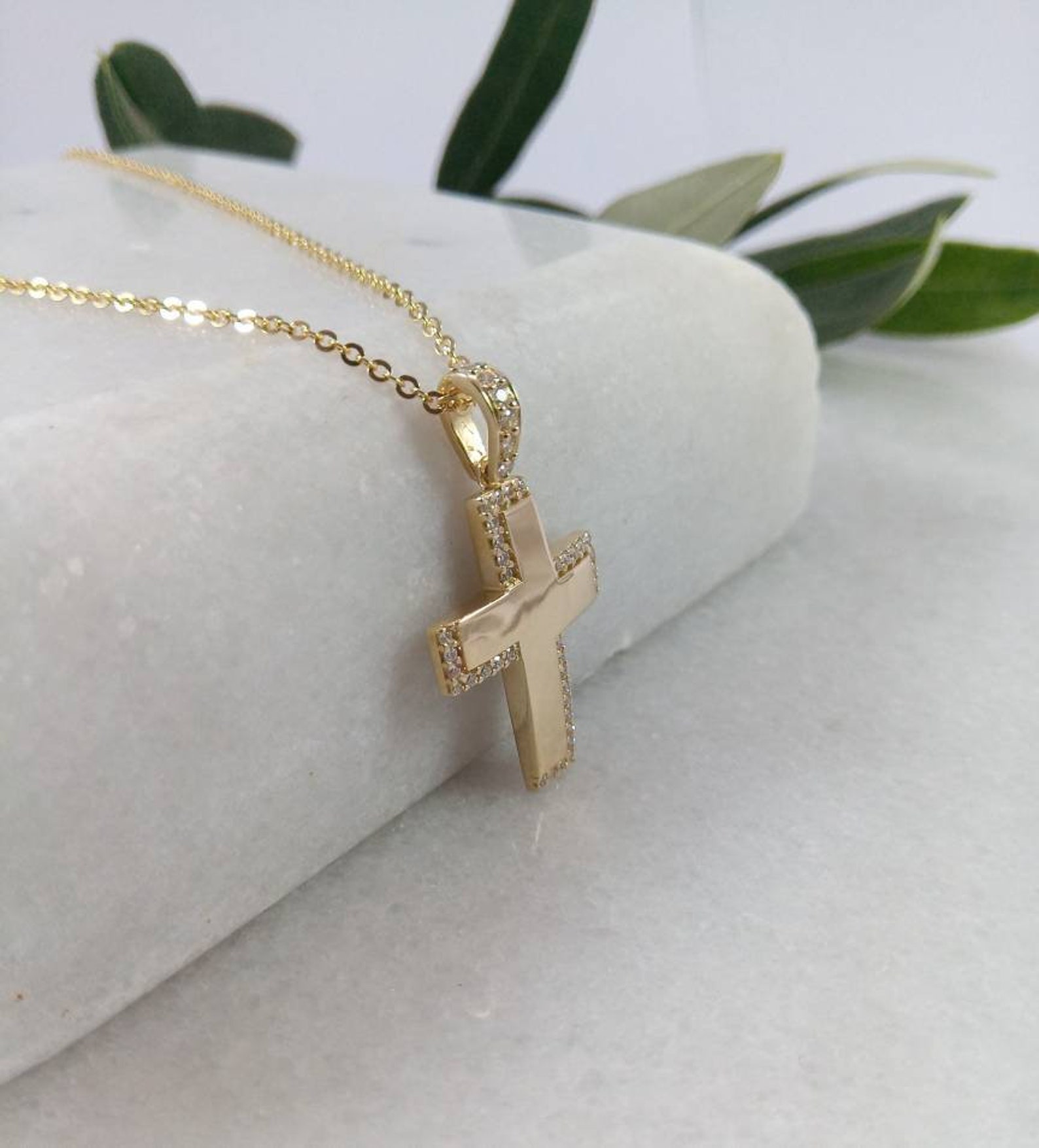 14k Gold Cross.baptism Yellow Gold Cross.cross for Girl. Cross for ...