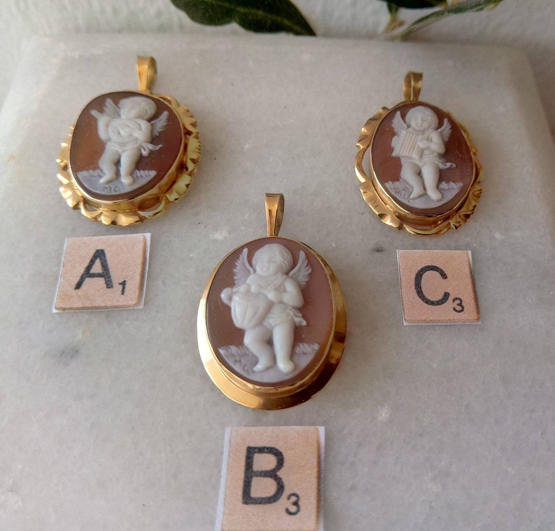 18k Gold Natural Cameo Pendant-real Cameo Pendant-carved by Hand Angel ...