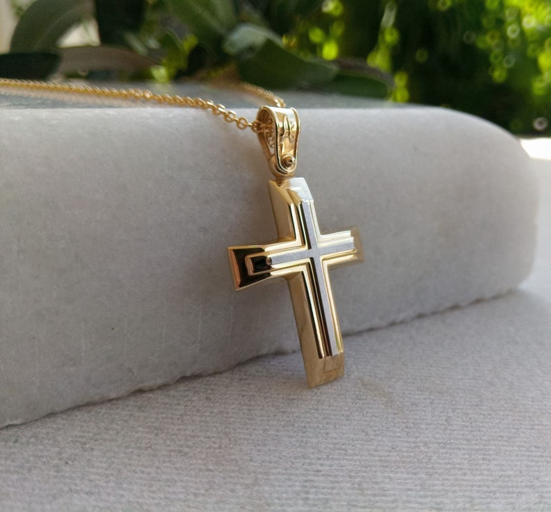 Two Colours K14 Gold Cross.baptism Yellow and White Gold Cross.cross ...