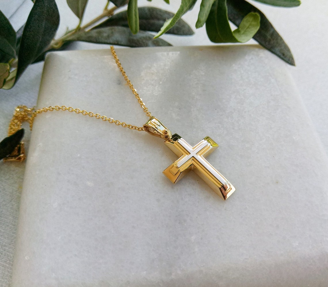 Two Colours K14 Gold Cross.baptism Yellow and White Gold Cross.cross ...
