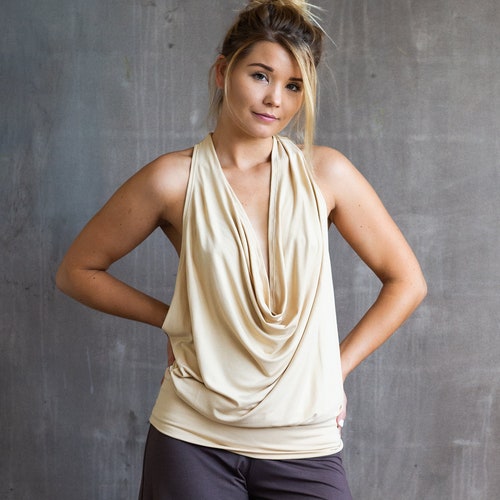 Cowl Neck Backless Halter Top in Black - Etsy