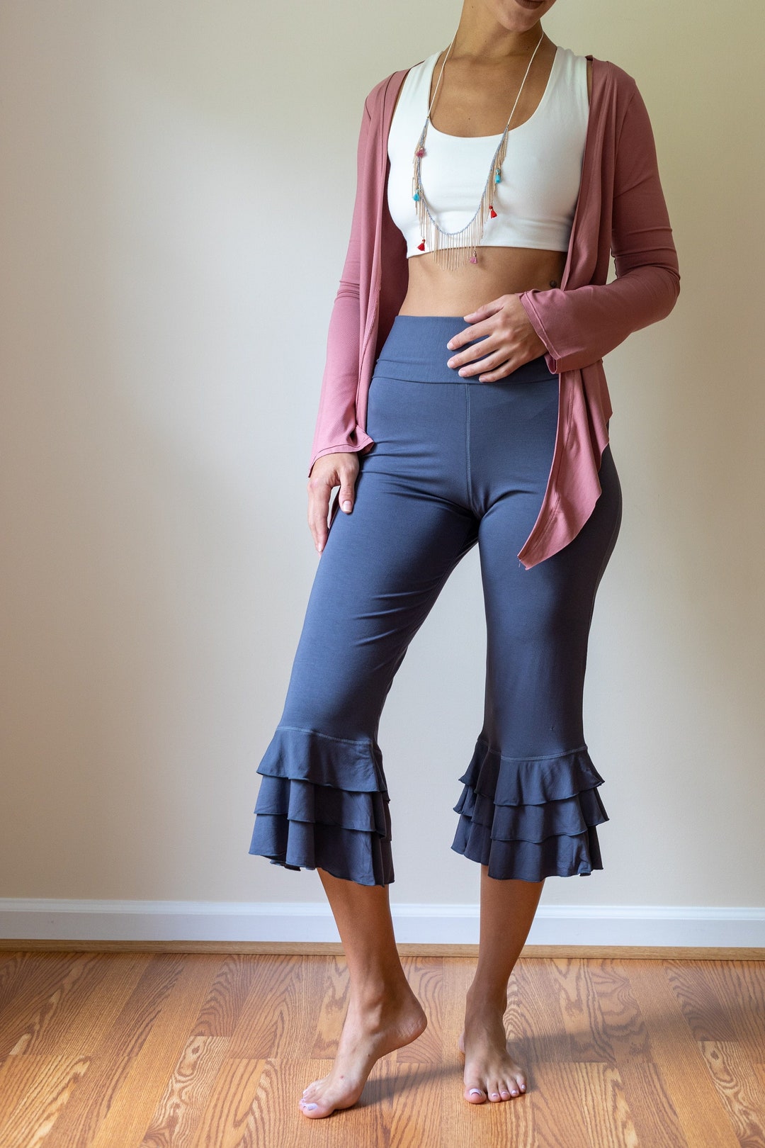 Ruffle Bloomer Yoga Flared Pants in Gray - Etsy