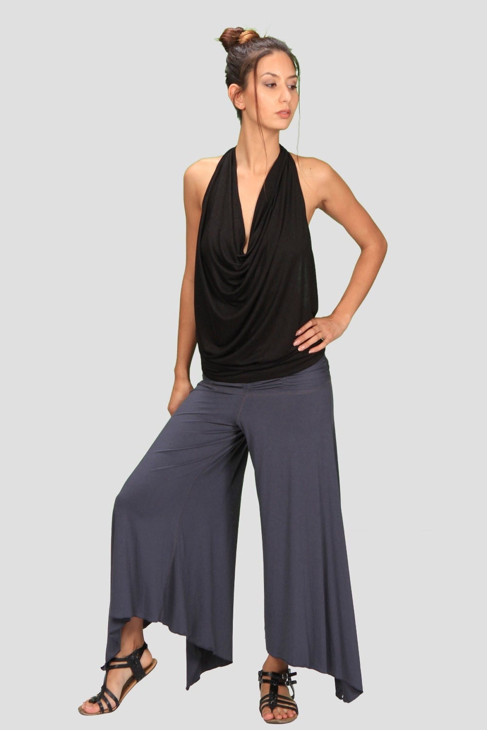 Cowl Neck Backless Halter Top in Black Sexy Sleeveless Blouse - Etsy