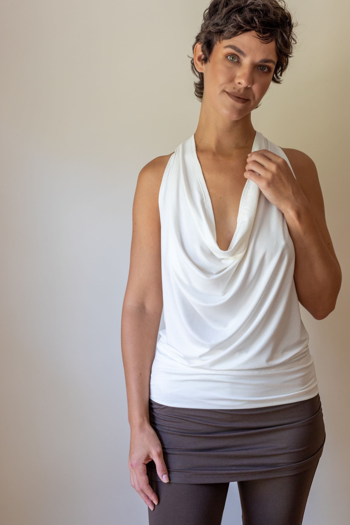 Cowl Front Backless Halter Top in Cream Boho White Drape - Etsy