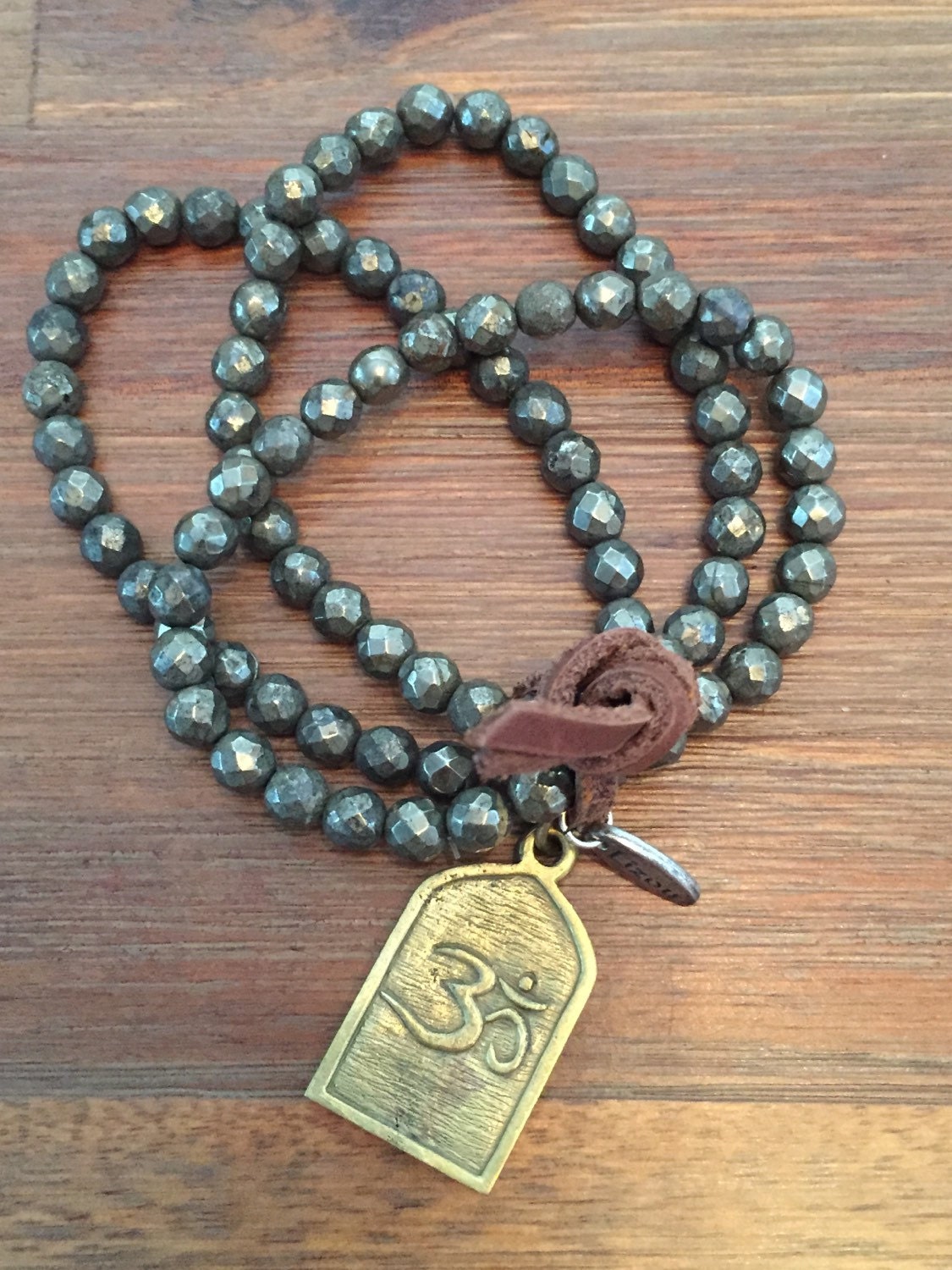 Pyrite Mala Prayer Beads W/ Shiva Pendant Aum Symbol Bracelet / Om - Etsy