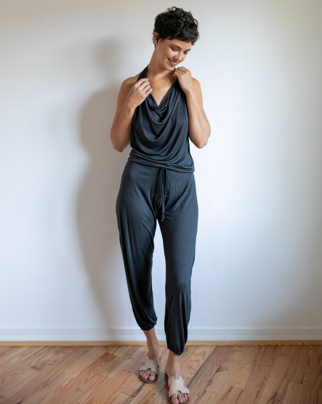 Women's One-piece Cowl Neck Halter Top Backless Yoga Jumpsuit / Romper ...