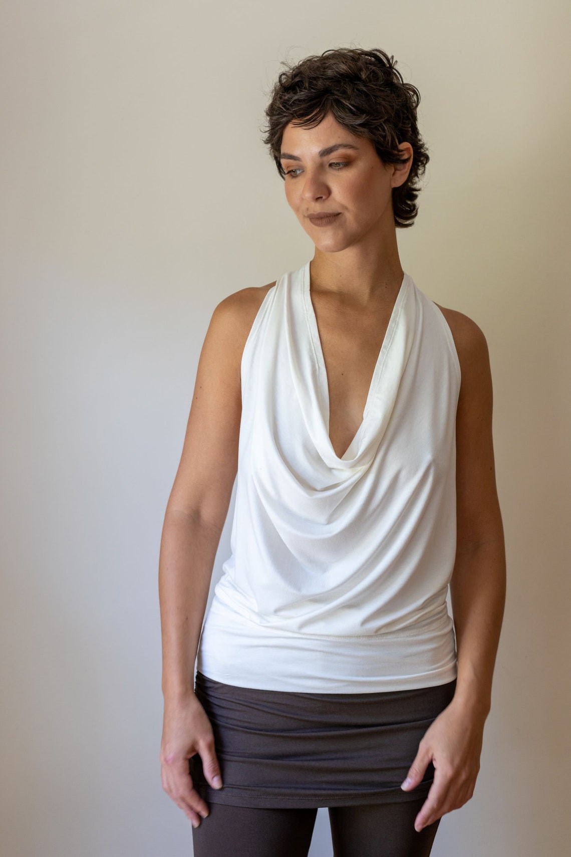Cowl Front Backless Halter Top in Cream Boho White Drape - Etsy