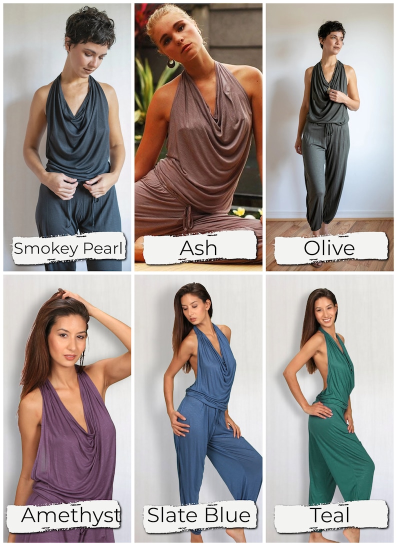 Women's One-piece Cowl Neck, Halter Top, Backless Yoga Jumpsuit ...