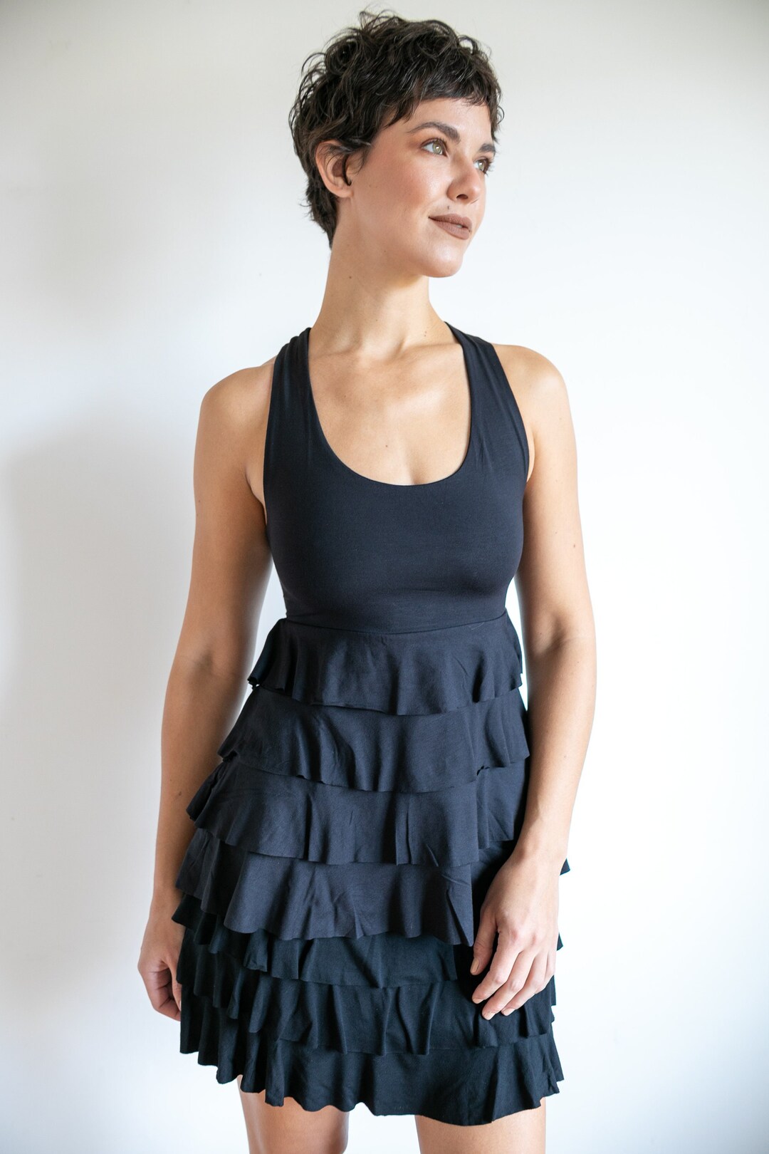 Roxanne Tiered Ruffle Tank Top in Black - Etsy