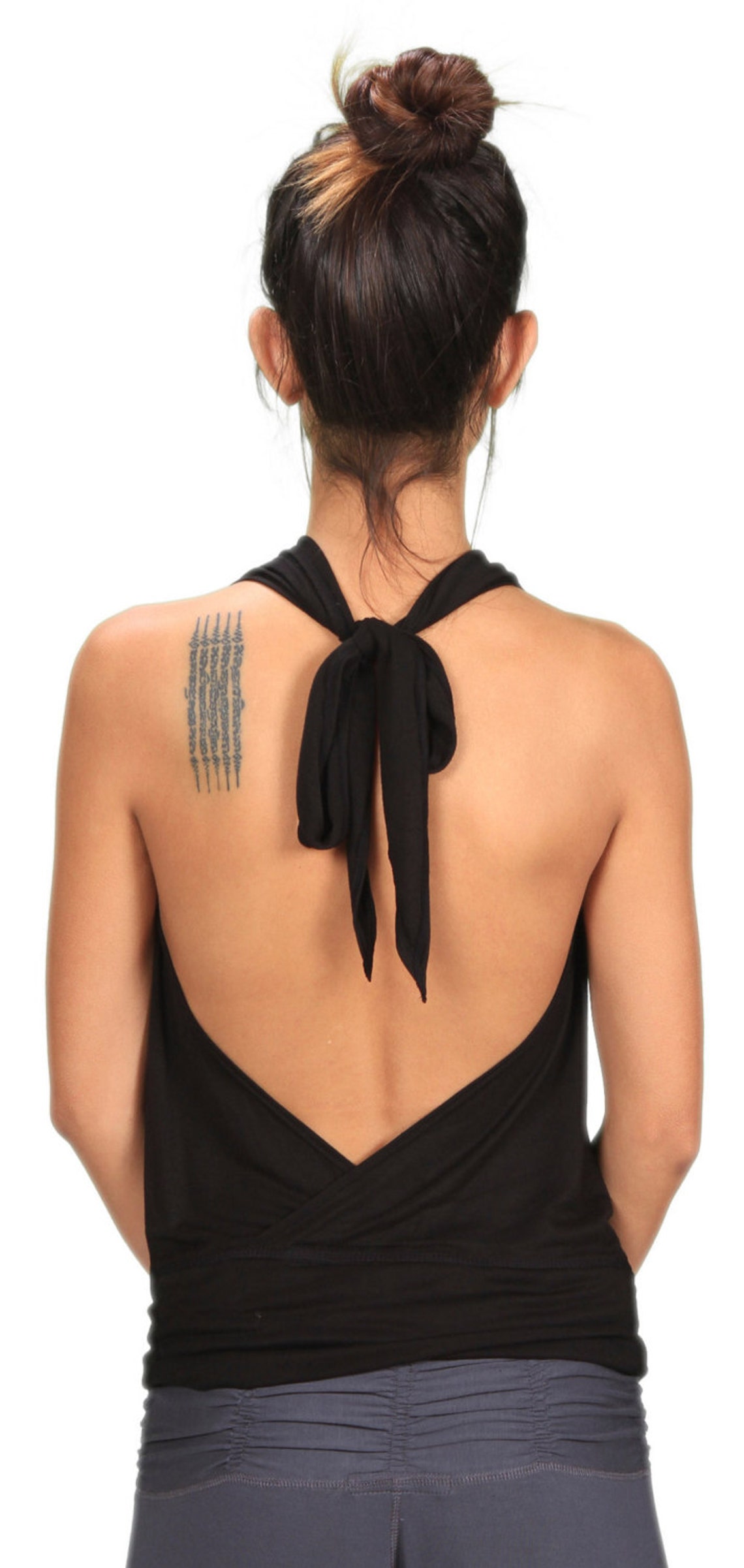 Cowl Neck Backless Halter Top in Black | Etsy