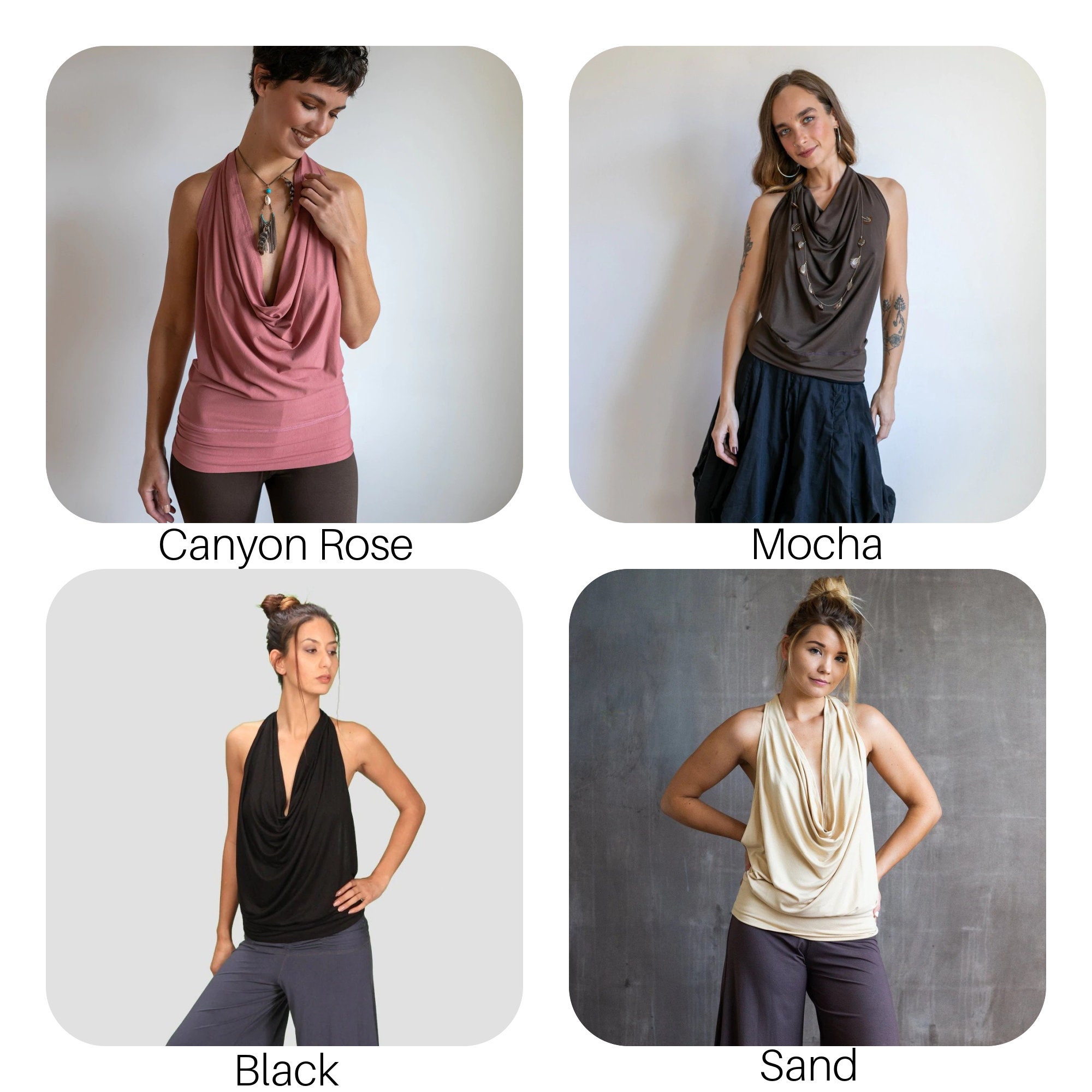 Cowl Neck Backless Halter Top in Black - Etsy