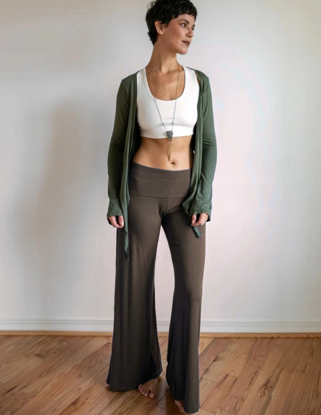 Sage Straight Leg, High Waist, Fold Over Palazzo Pants in Mocha - Etsy