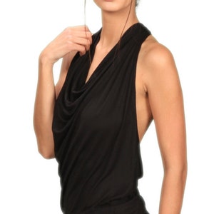 Cowl Neck Backless Halter Top in Black Sexy Sleeveless Blouse - Etsy