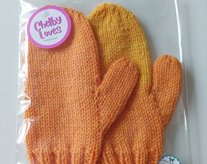 Kids Mittens Hand Knitted Bright Colours Orange - Etsy