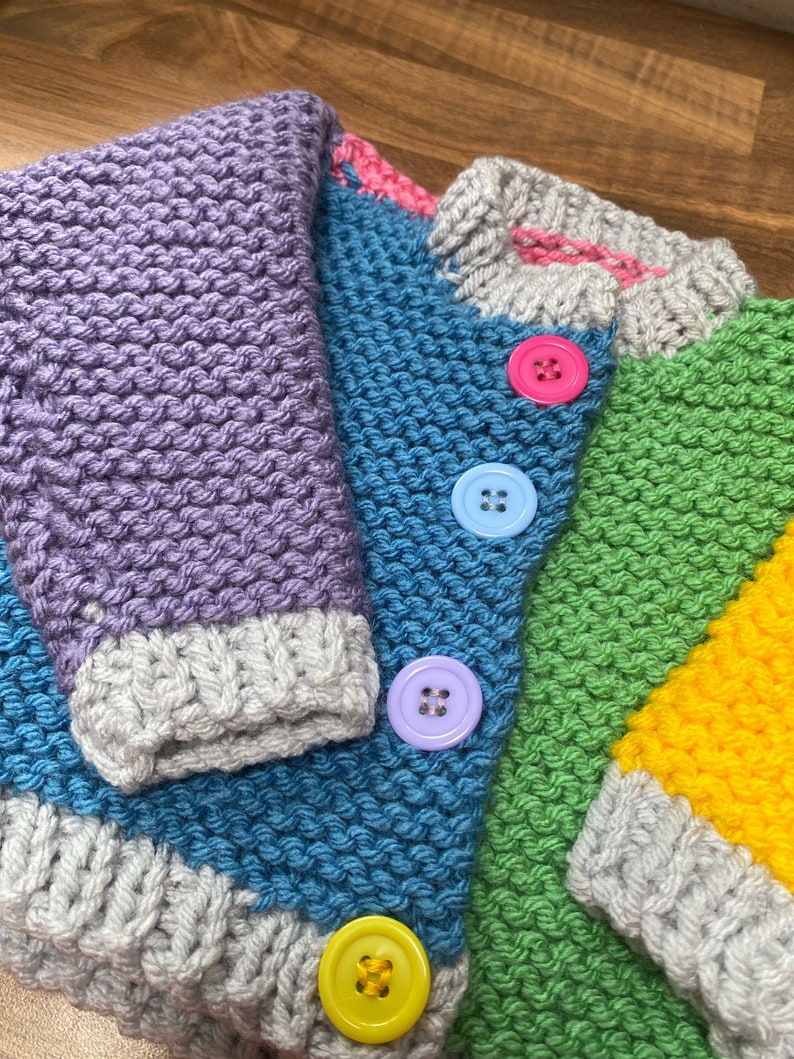 9m Colourful Cardigan 9m Rainbow Pastels 9m Hand Knitted in Chunky Wool ...