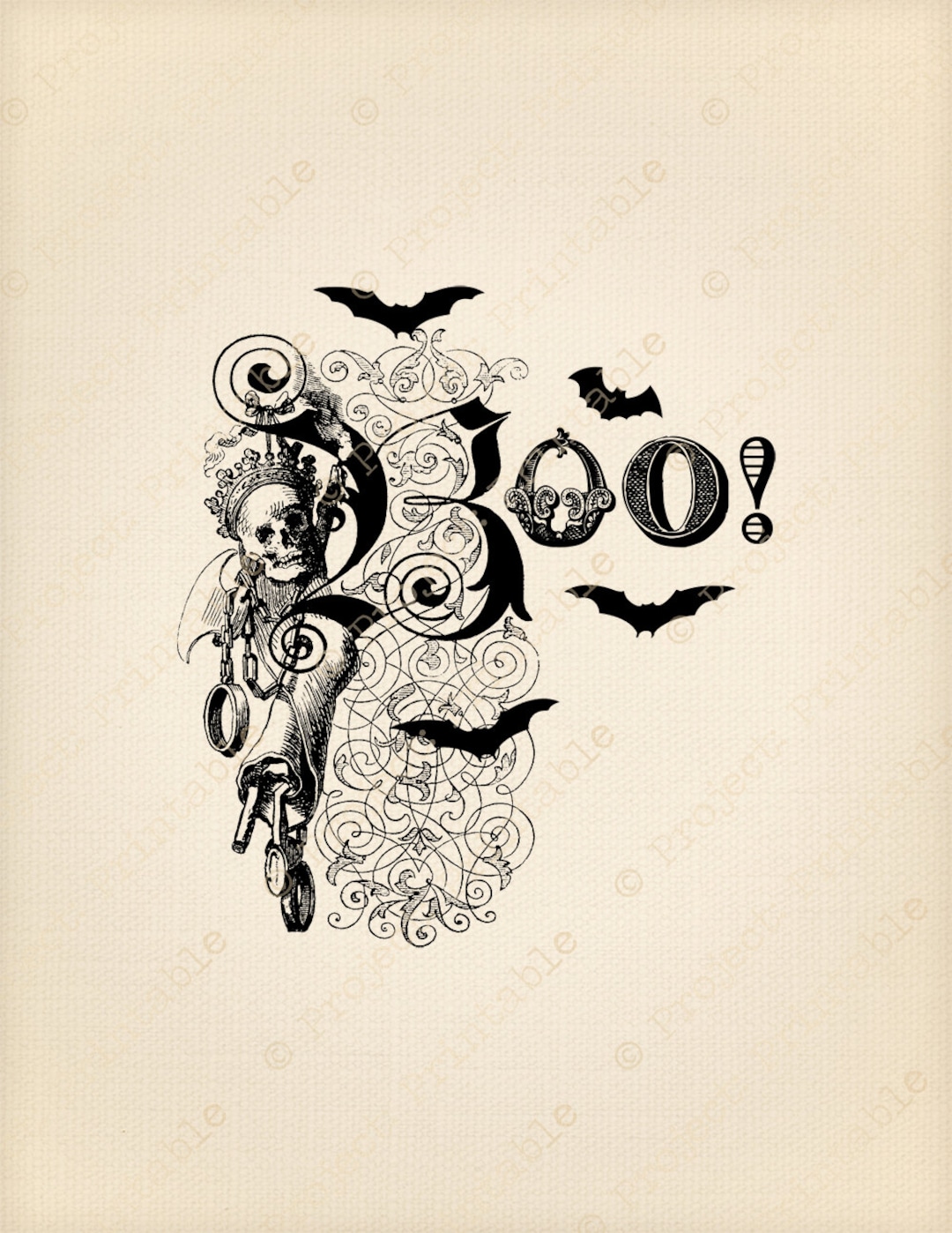 Instant Download Printable HALLOWEEN Graphics Boo Bats Skull Text Party ...