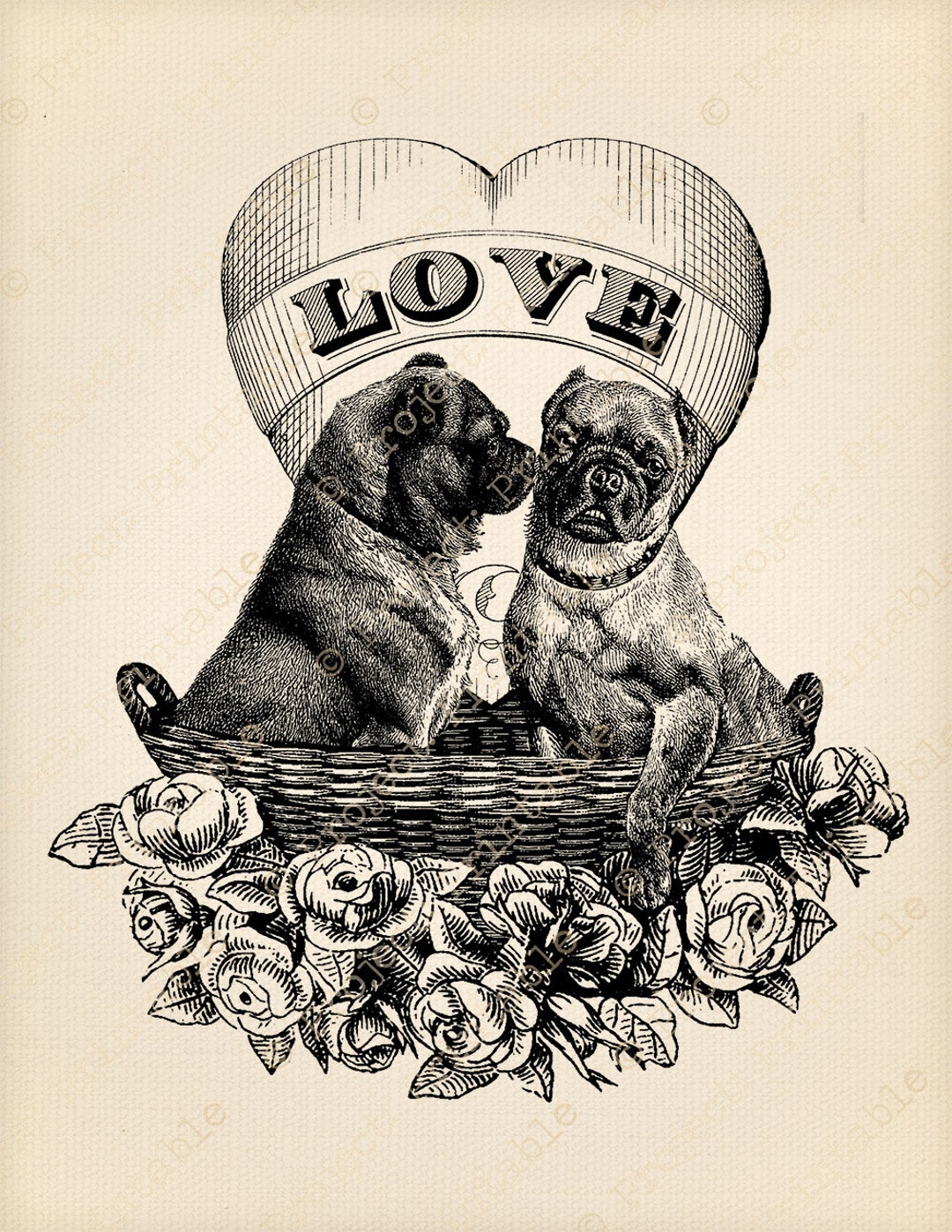 Valentine's PUG DOG Instant Download Printable Clip Art - Etsy