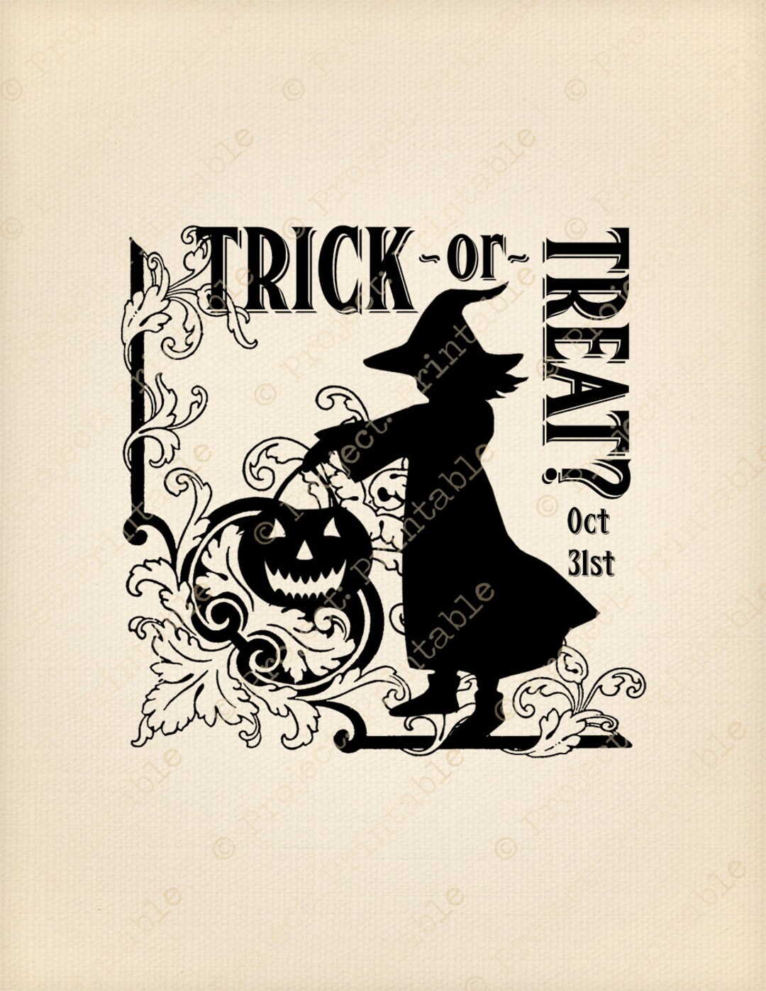 Trick or Treat HALLOWEEN Instant Download Printable Witch Jack O ...