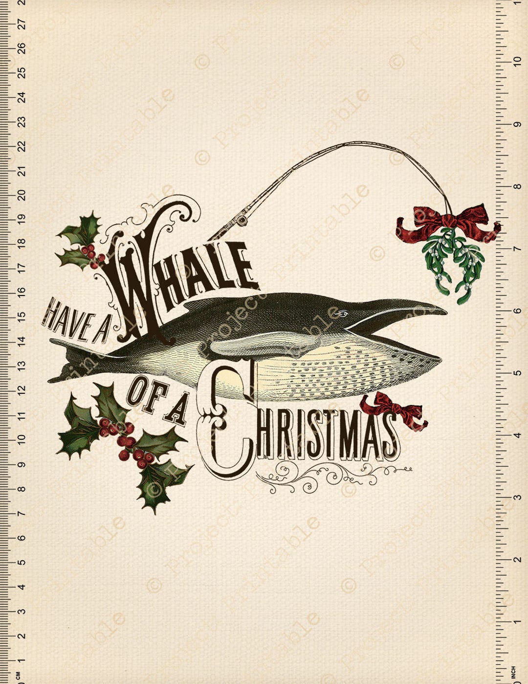 Instant Download Printable CHRISTMAS Whale COLOR Vintage Style Quirky ...