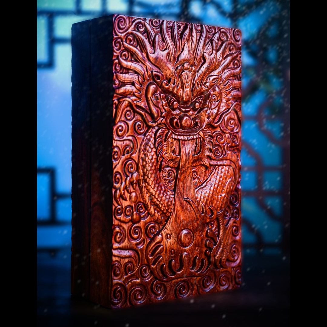 Solid Wood Hand-carved Dragon Dice Box for Dice Set, Dnd Dice, Dungeons ...