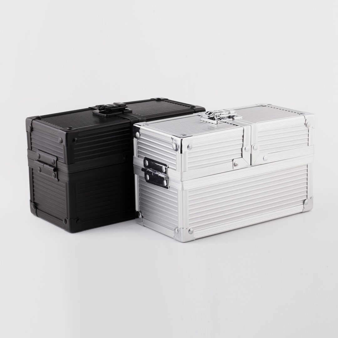 Black Silver Crypt Metal Double Deck Box for Trading Card Games Magic ...