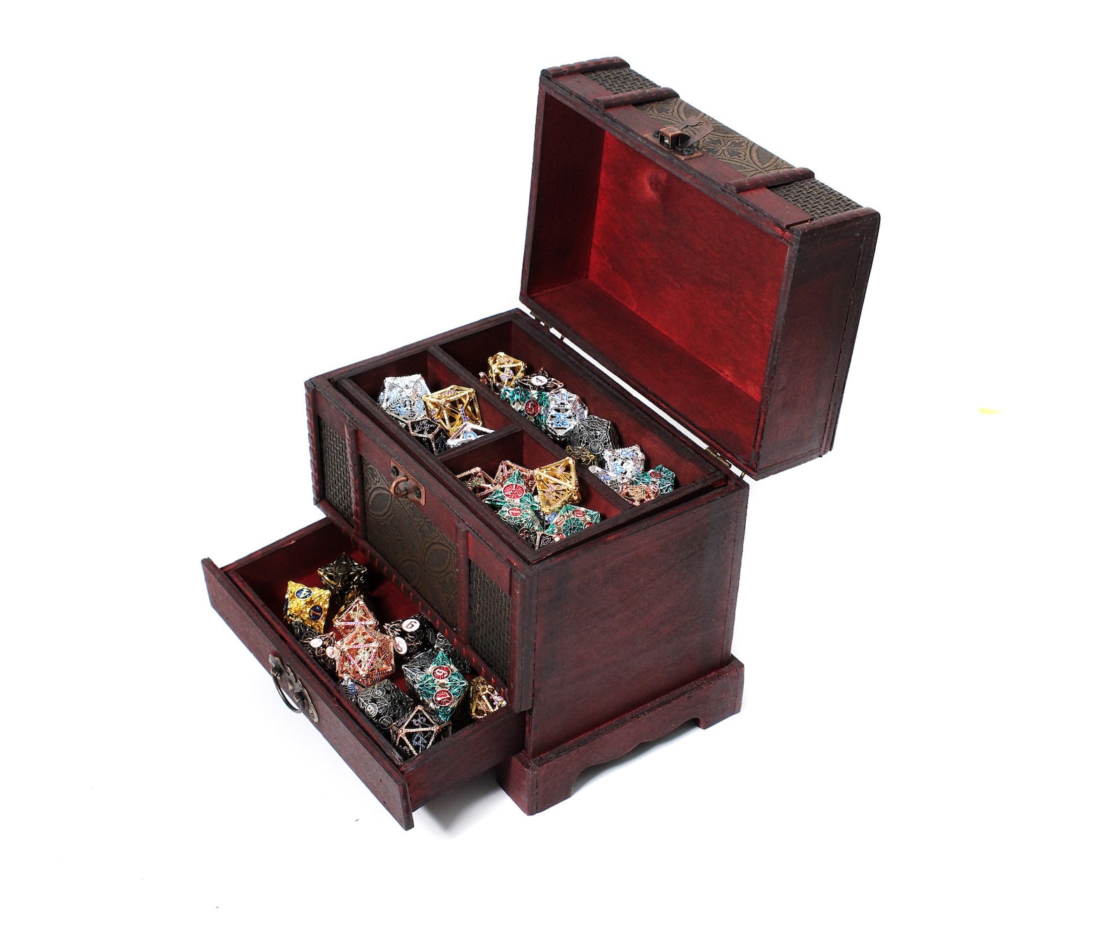 Wooden Case Chest for Collectible Fantasy Coin Dice Counter Card Games ...