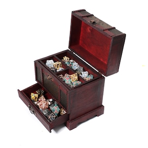 Wooden Case Chest for Collectible Fantasy Coin Dice Counter Card Games ...