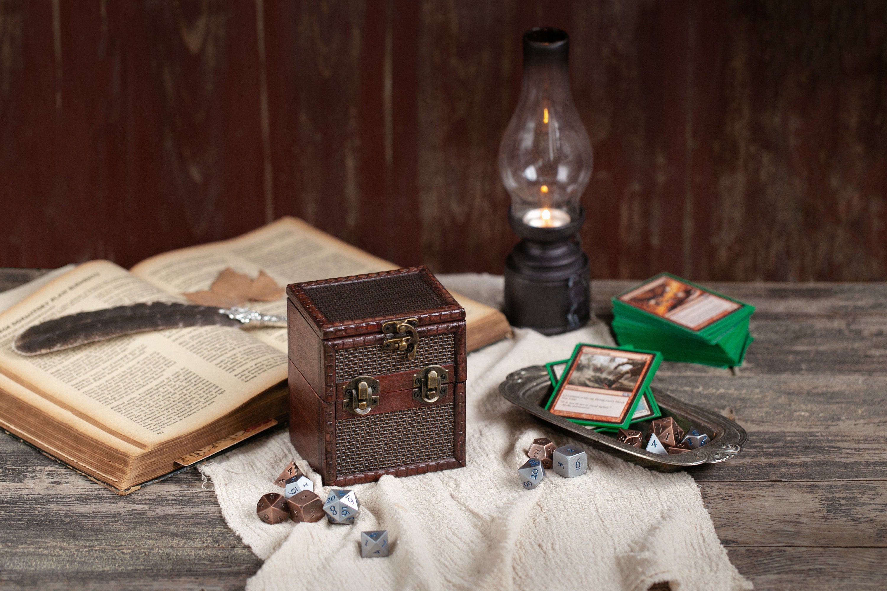 Elven Vault chainmail Wooden Deck and Dice Box for Trading | Etsy