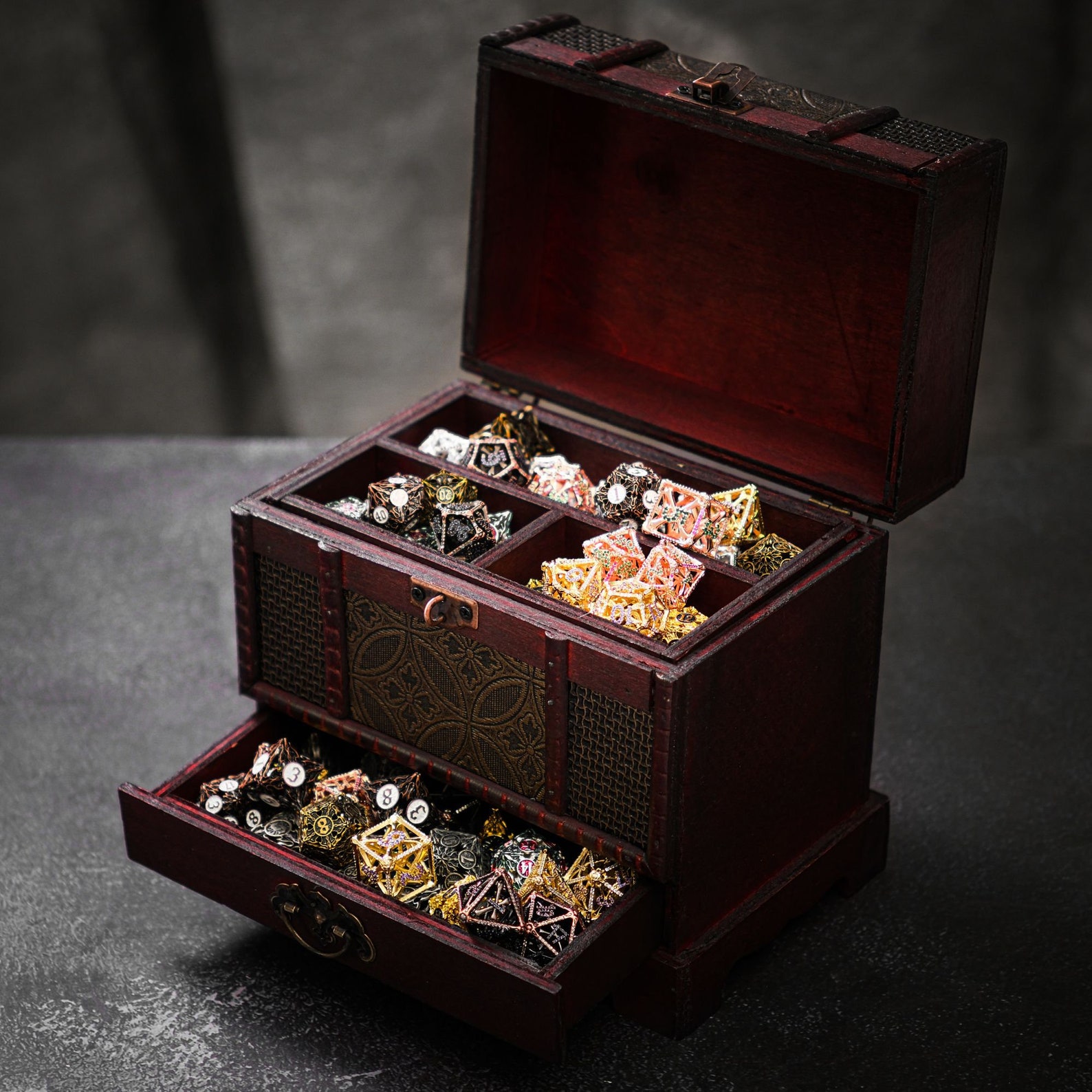 Wooden Case Chest for Collectible Fantasy Coin Dice Counter Card Games ...