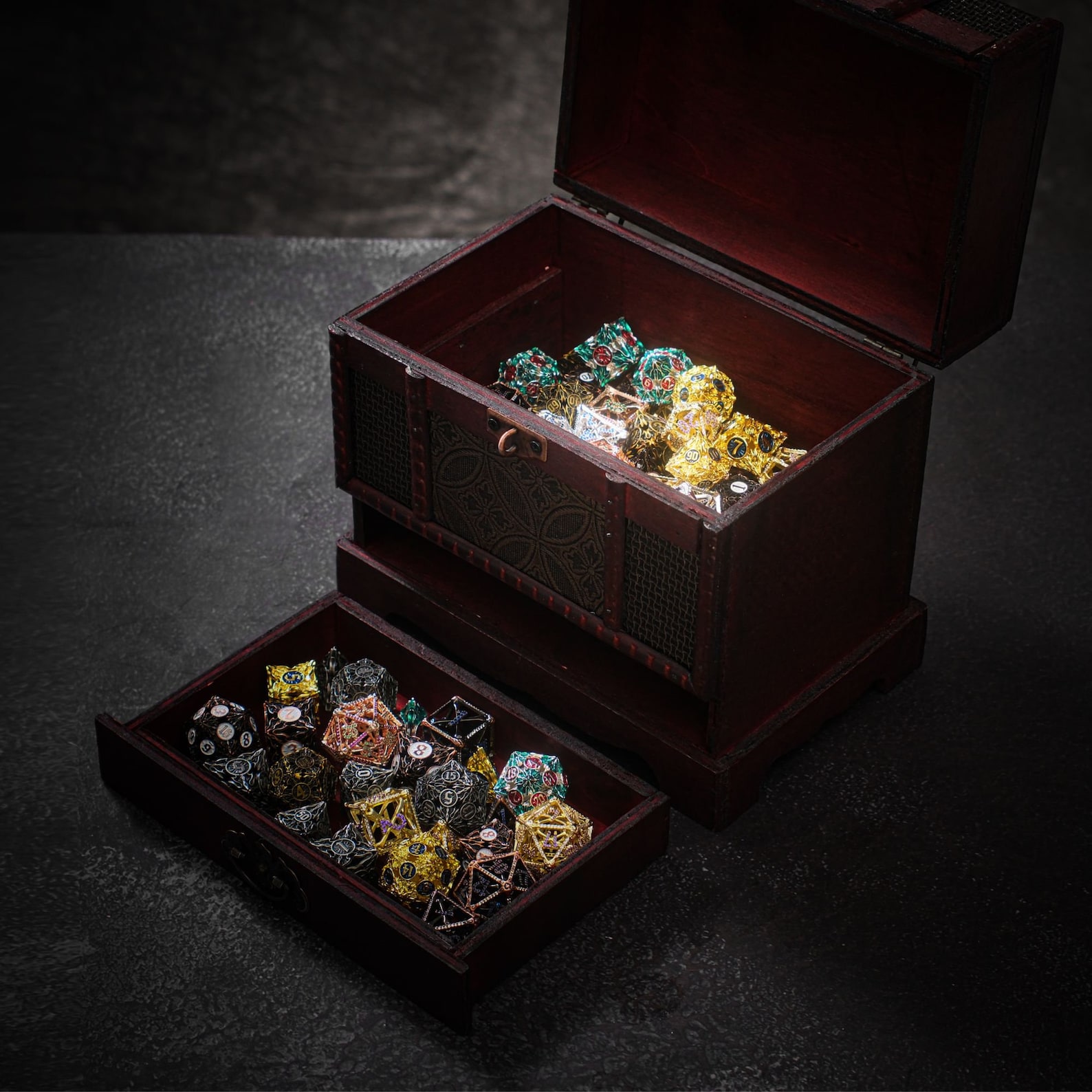 Wooden Case Chest for Collectible Fantasy Coin Dice Counter Card Games ...