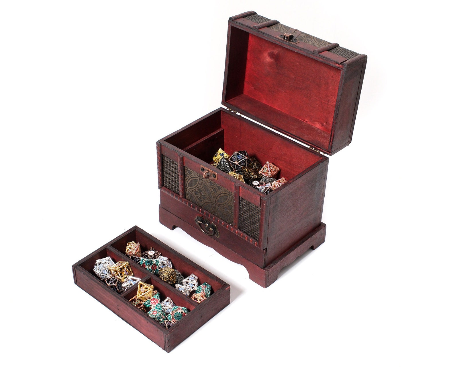 Wooden Case Chest for Collectible Fantasy Coin Dice Counter Card Games ...