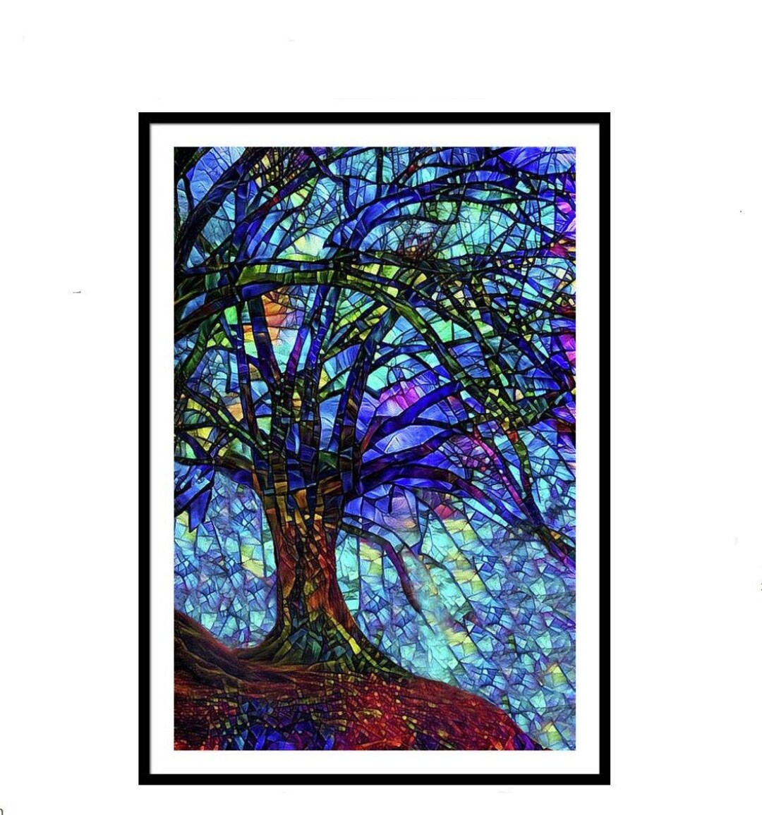 Tree of Life Print, Stained Glass Art, Tree Artwork, Oak Tree Art ...
