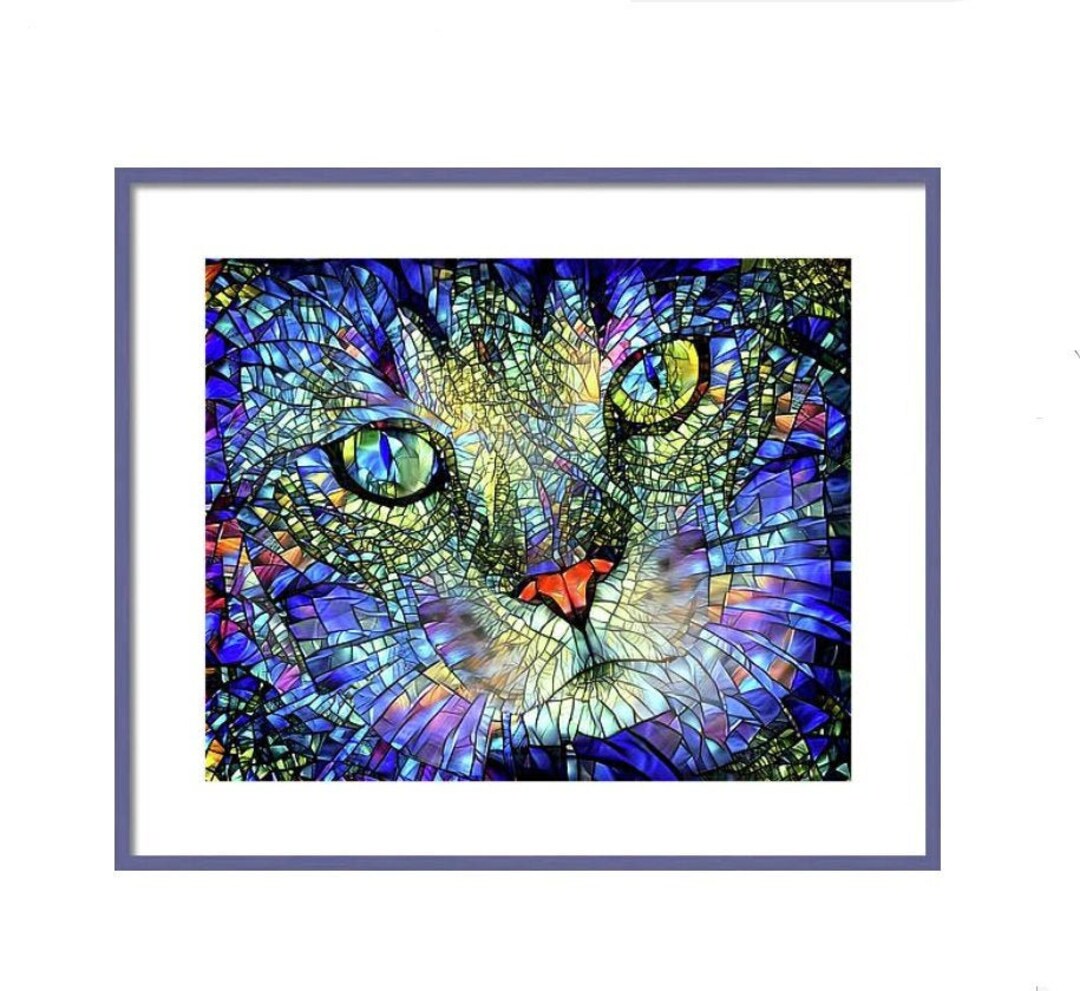 Colorful Cat Art, Stained Glass Art, Cat Print, Cat Wall Art, Tabby Cat ...