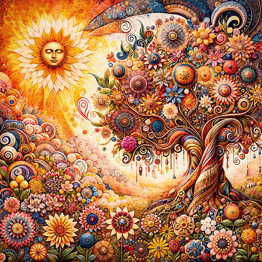 Tree of Life Art, Sun Art Print, Whimsical Artwork, Girls Bedroom Art ...