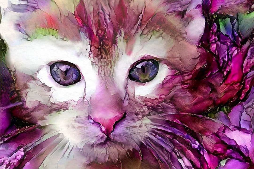 Purple Cat Art Kitten Art Print Alcohol Ink Colorful Cat - Etsy