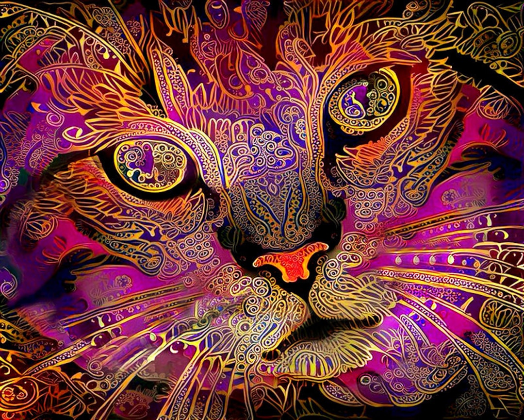 Abstract Cat Abstract Cat Art Tabby Cat Art Pink Cat Art - Etsy