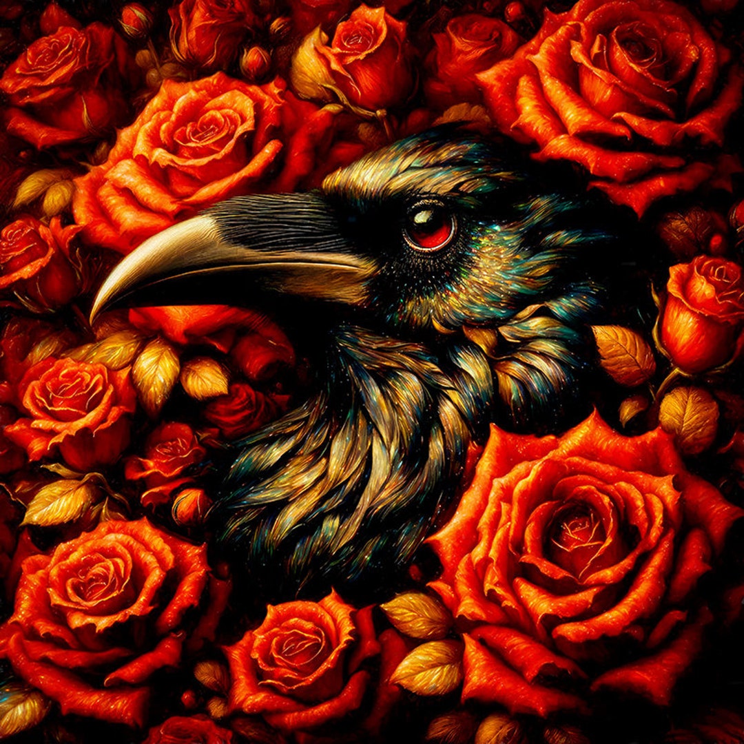 Raven and Roses, Raven Art, Raven Print, Roses Artwork, Bird Lover Art ...