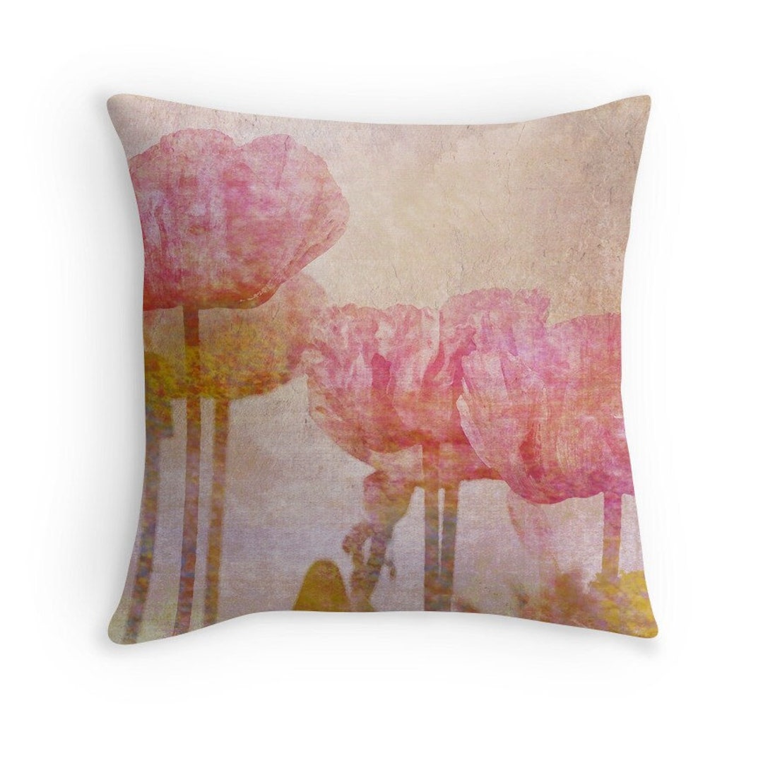 Pink Cushion, Pink Poppies, Poppy Throw Pillow, Poppy Cushion, Flower ...