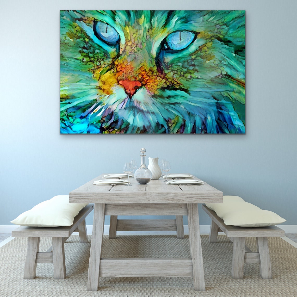 Blue Cat Art Colorful Cat Print Cat Artwork Alcohol Ink - Etsy