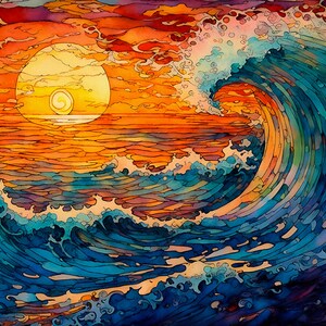 Sunset Art, Ocean Wave Print, Seascape Print, Ocean Art Print, Sunset ...