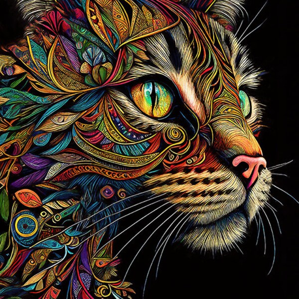 Modern Cat Art - Etsy