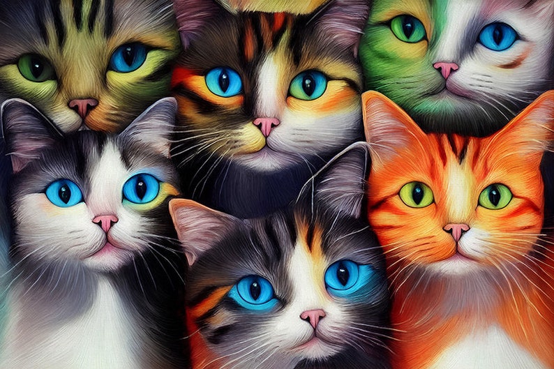 Cat Art Prints Colorful Cats Crazy Cat Lady Gifts Cat - Etsy
