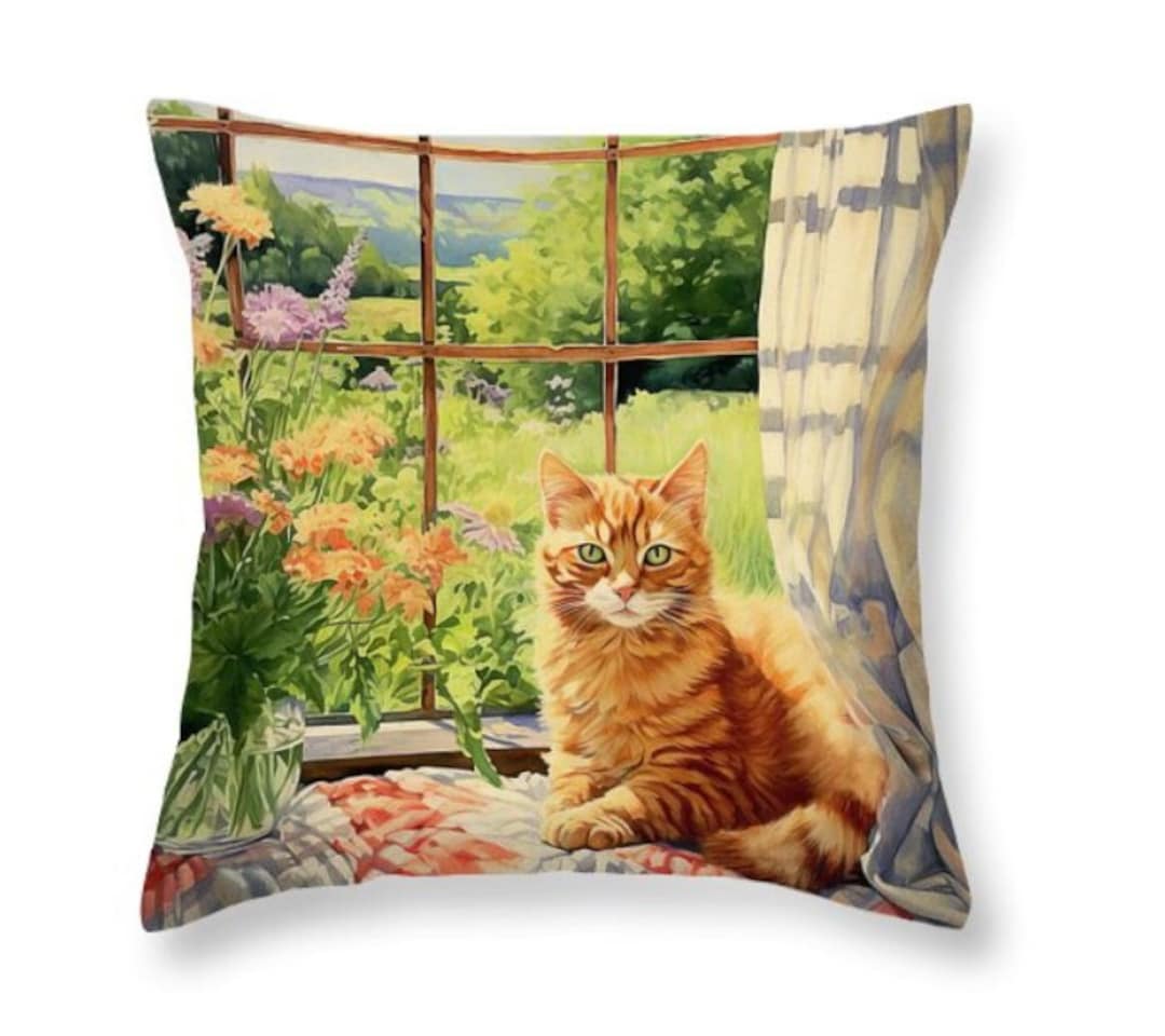 Ginger Cat Pillow, Cat Pillow Covers, Orange Cat Pillow, Cat Decor, Cat ...
