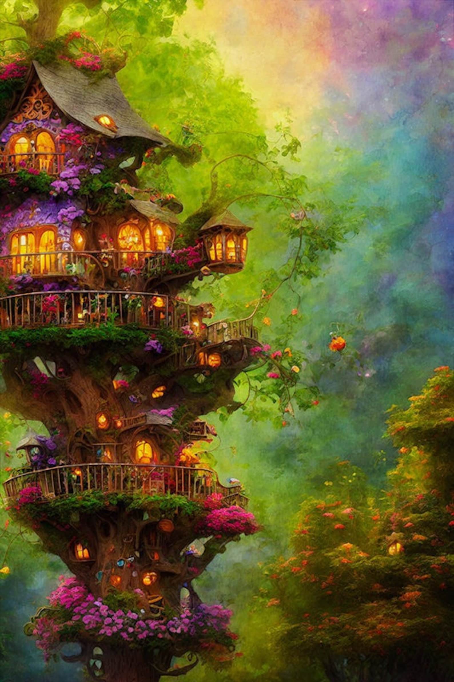 Treehouse Print Treehouse Art Tree House Print Fairytale - Etsy