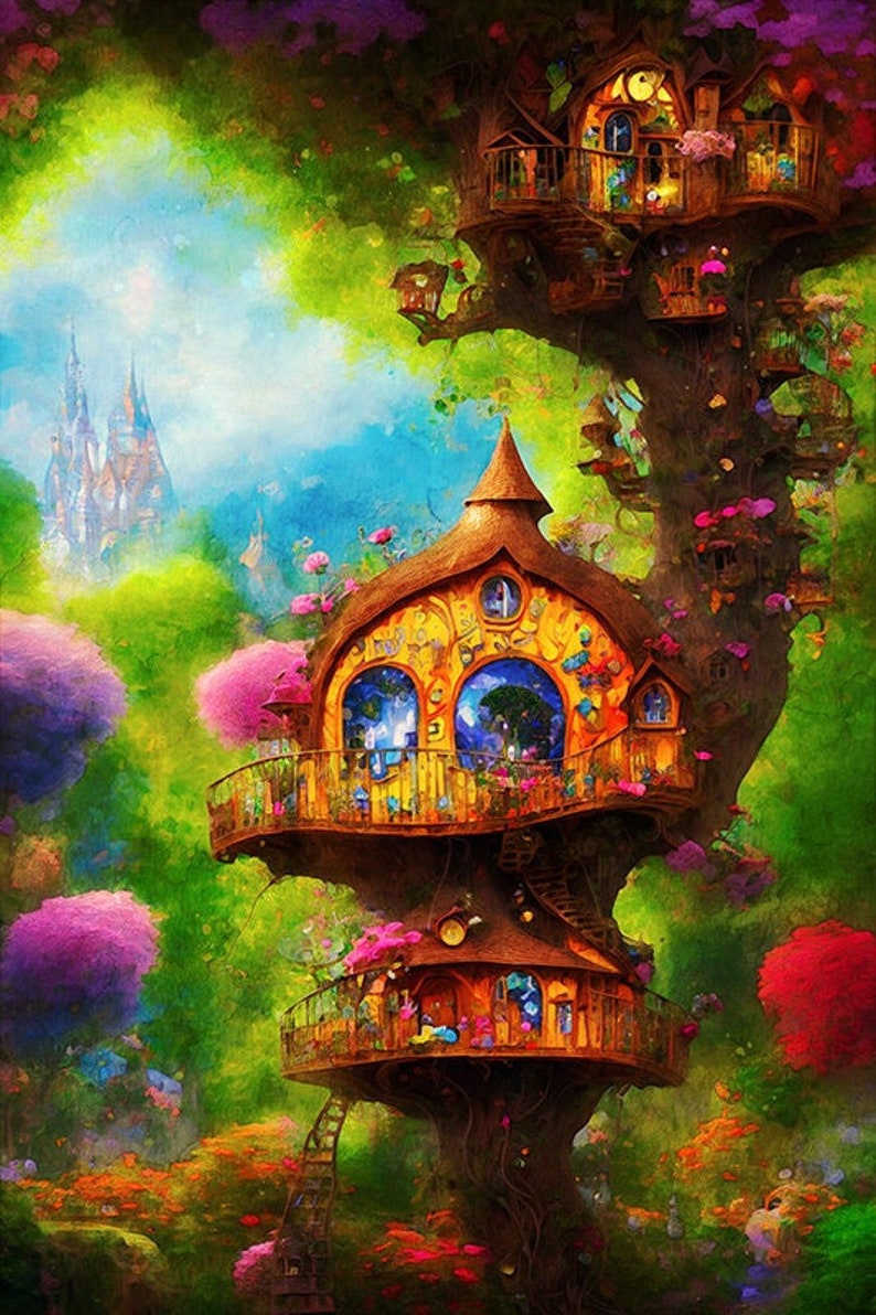 Treehouse Art Tree House Print Fairytale Art Fantasy House - Etsy