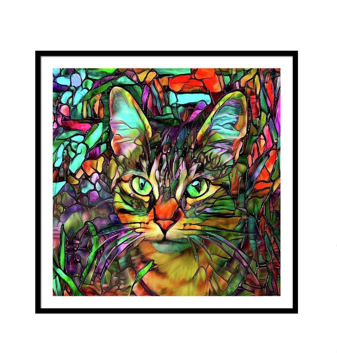 Tabby Cat Print, Fine Art Prints, Faux Stained Glass Art, Cat Mom Gift ...